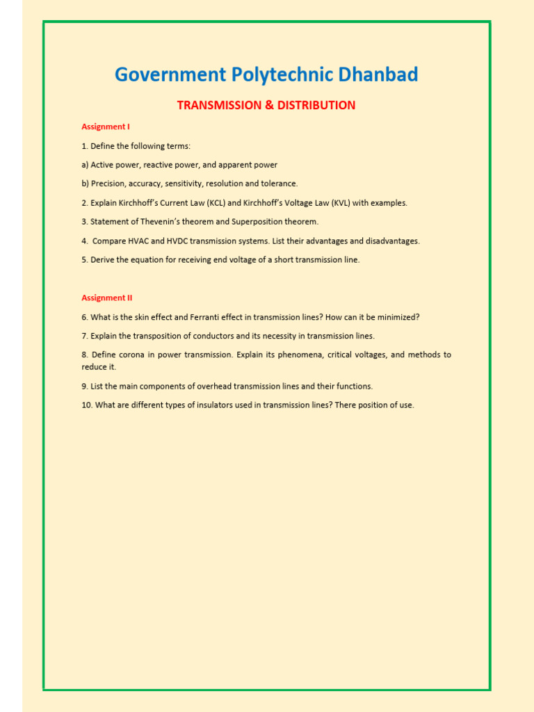 Transmission & Distribution Assignment Guide | PDF