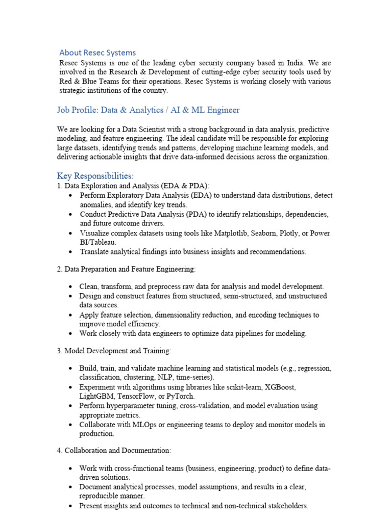 Data Scientist Job at Resec Systems | PDF | Machine Learning | Data ...