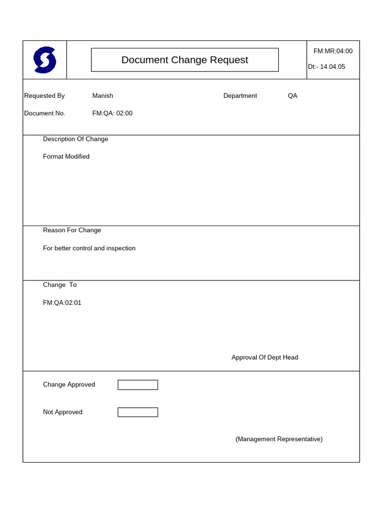 Document Change Request | PDF