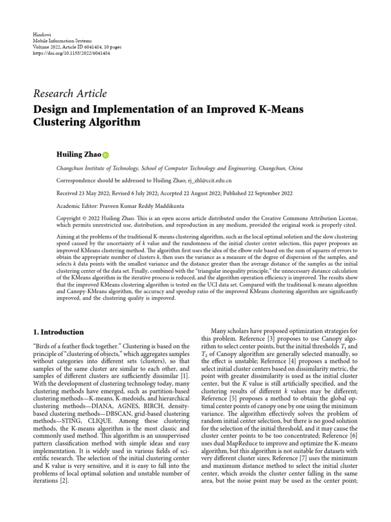 Improved K-Means Clustering Algorithm | PDF | Cluster Analysis | Variance