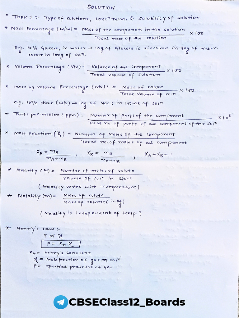 Solutions Formulas (Board Exams) | PDF