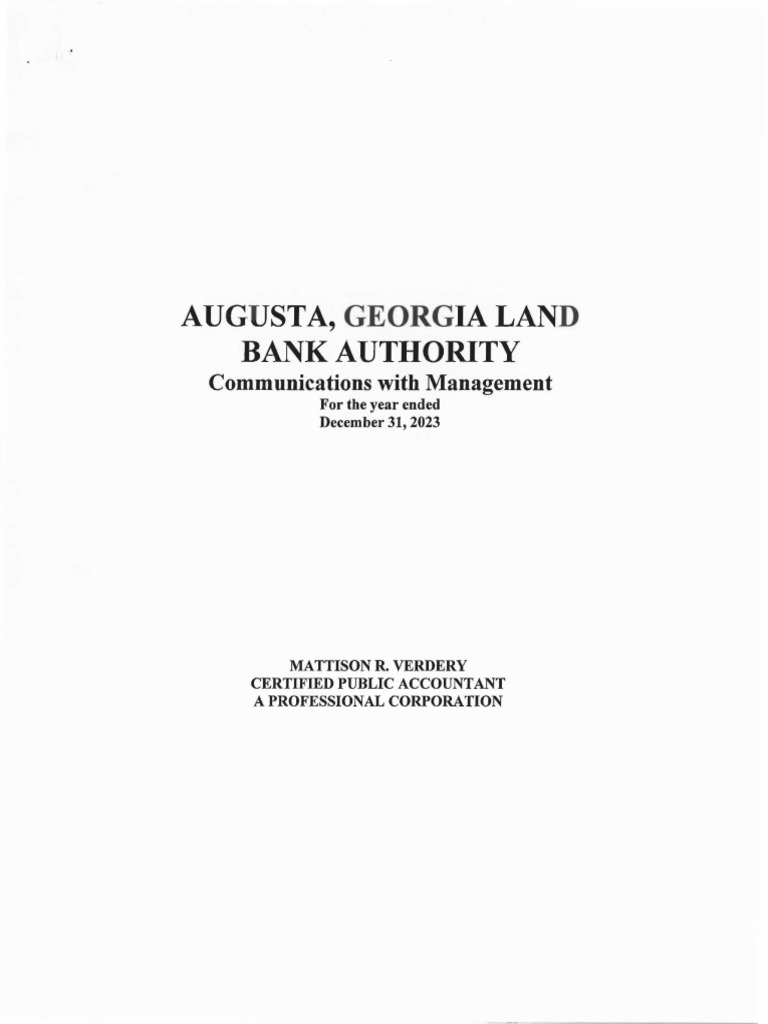 Augusta GA Land Bank Management Letter 12-31-23 | PDF | Internal ...
