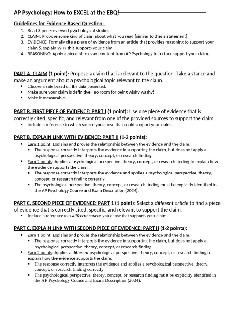 Excel in AP Psychology EBQ Guidelines | PDF | Concept | Evidence
