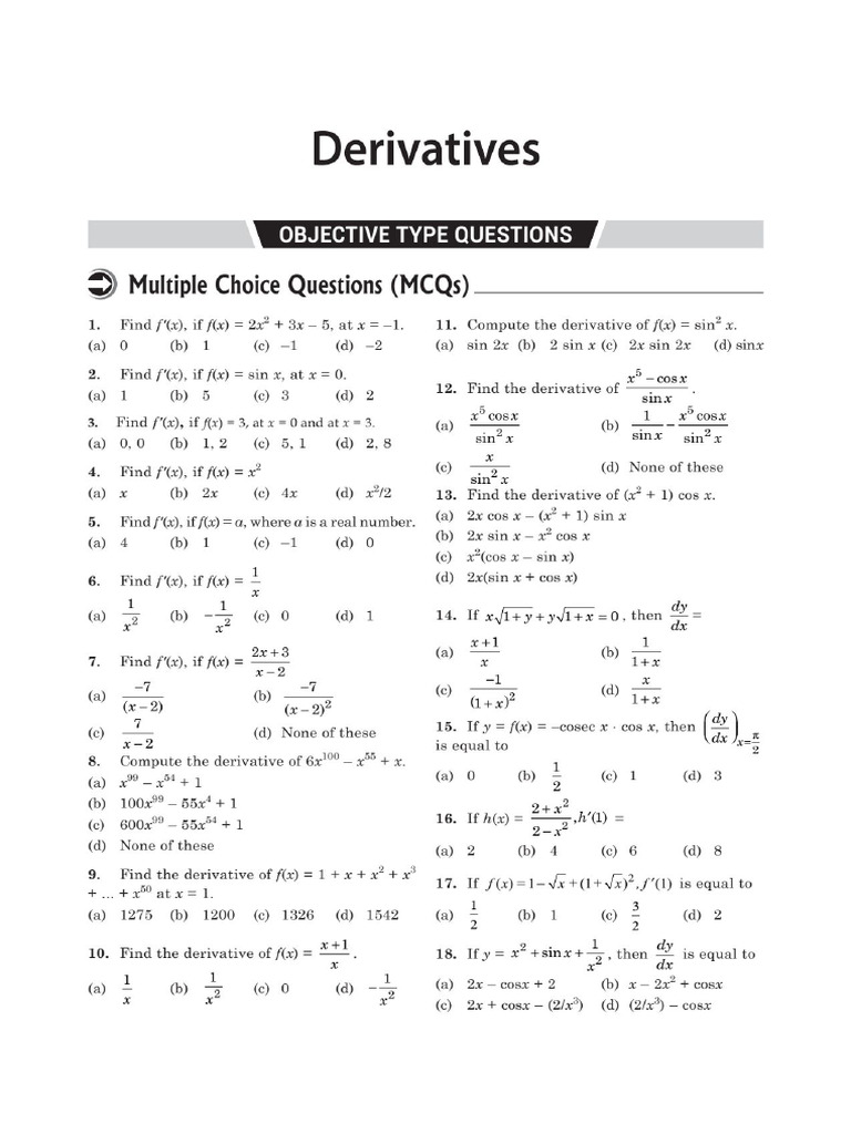 Derivatives Class Xi | PDF