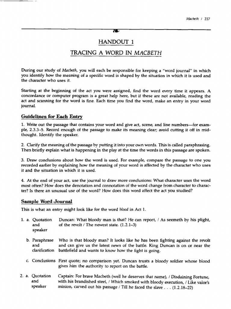 Word Journal Guide for Macbeth | PDF | Macbeth