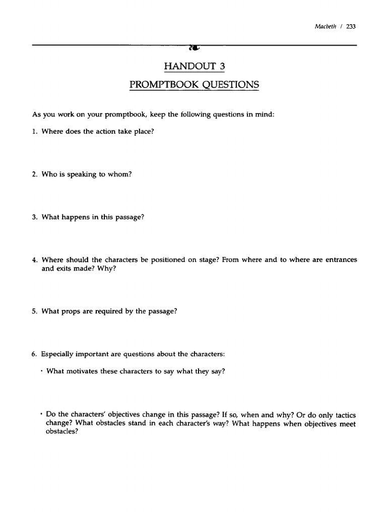 Handout 3 Promptbook Questions | PDF
