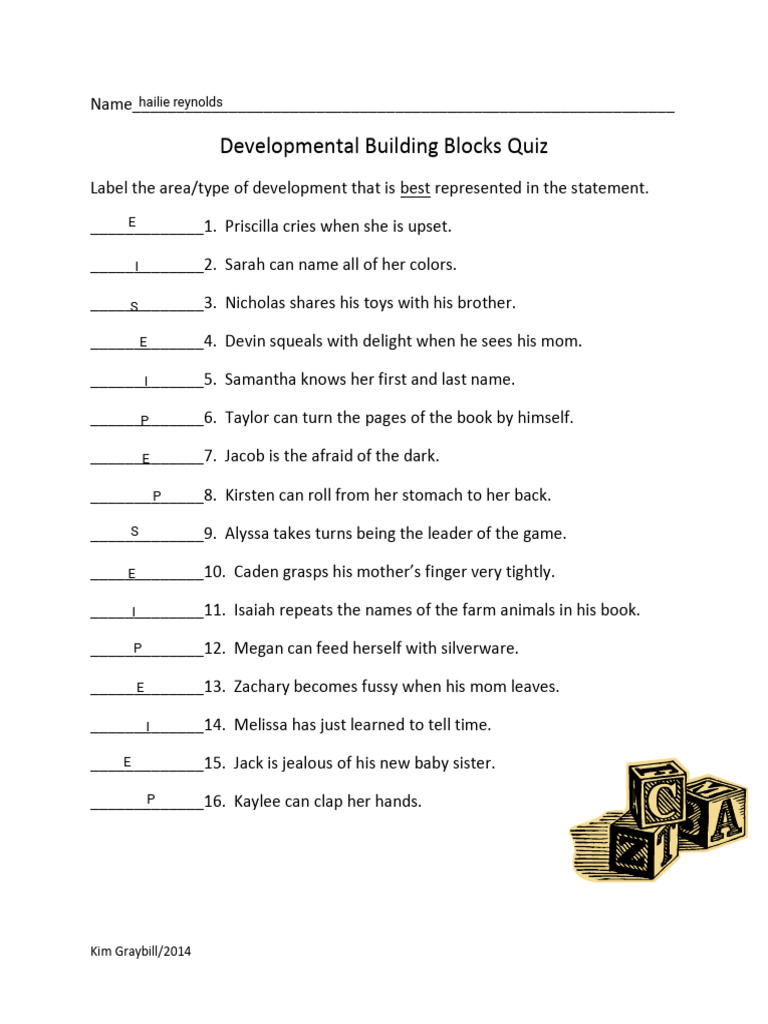 Kami Export Developmental Building Blocks Quiz | PDF