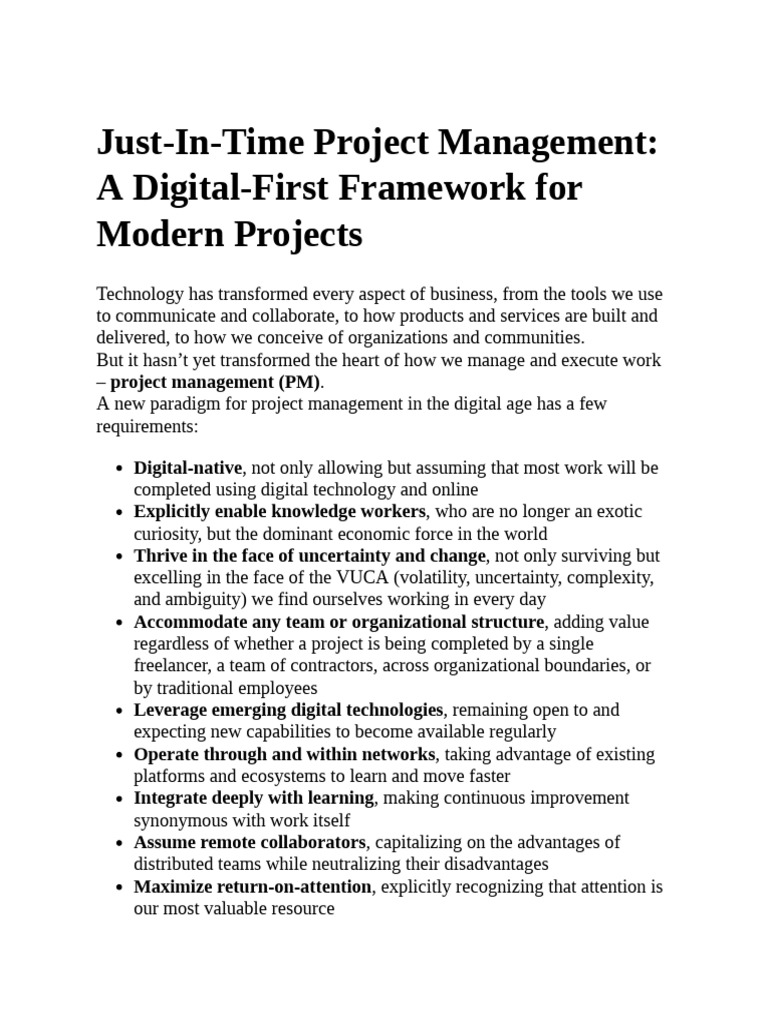 Just-In-Time Project Management Guide | PDF | Return On Investment ...