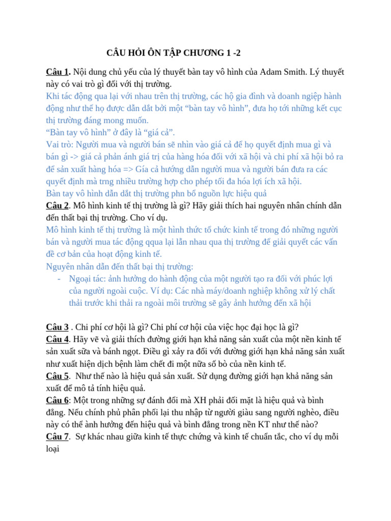 Câu Hỏi Ôn Tập Chương 1 -2 | PDF