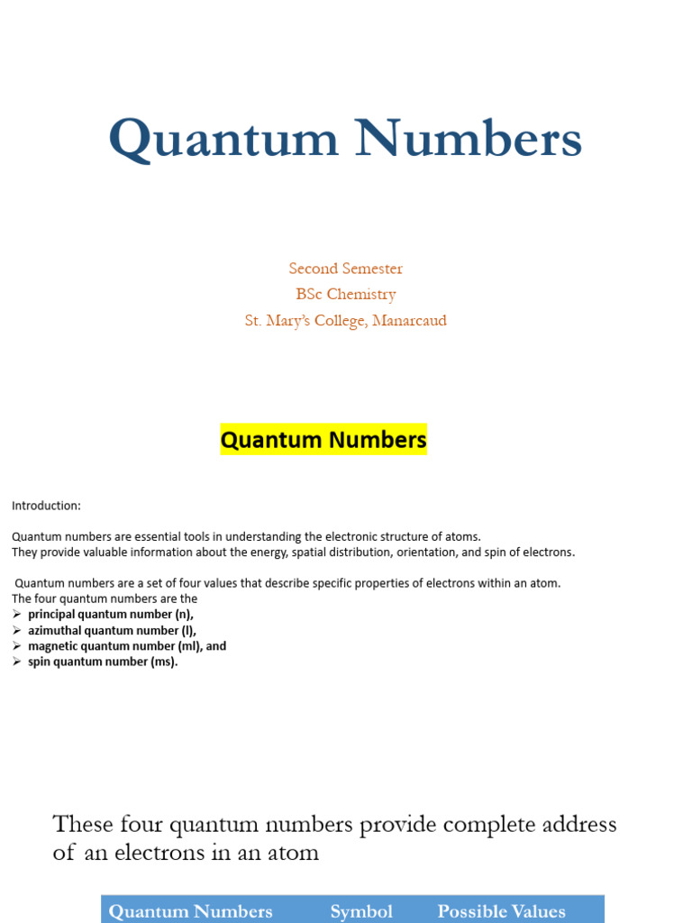 Quantum Numbers | PDF | Atomic Orbital | Physics
