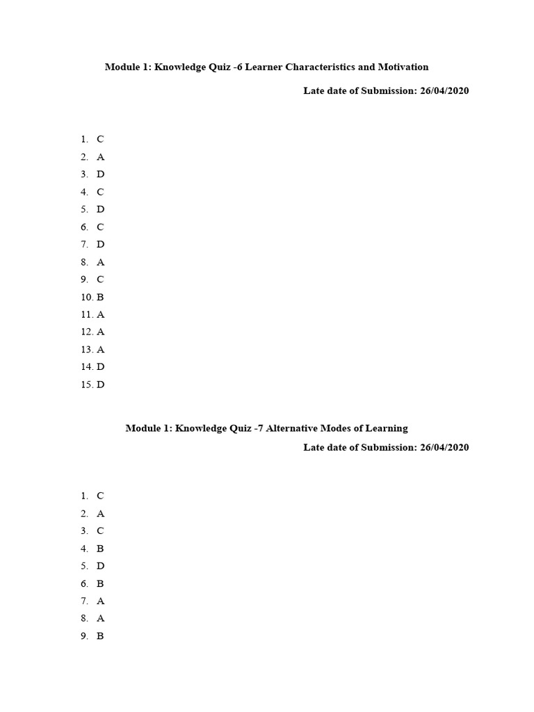 Module 1 Quiz 6, 7 & 8 | PDF