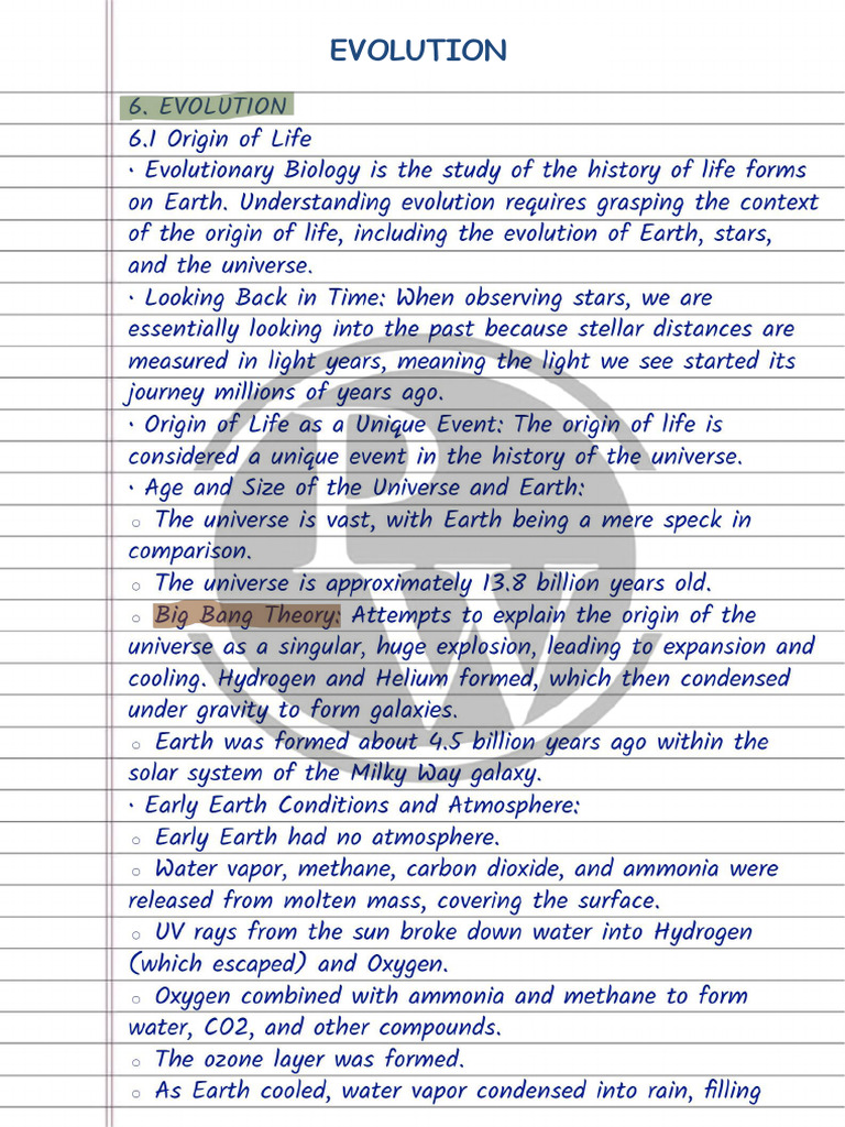 Evolution Handwritten Notes | PDF