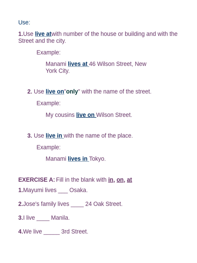 Using "Live" in Address Examples | PDF