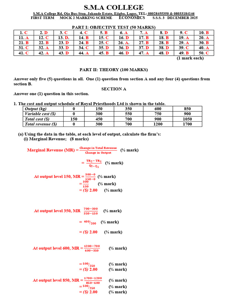 Economics Mock Exam Marking Scheme | PDF | Demand | Taxes