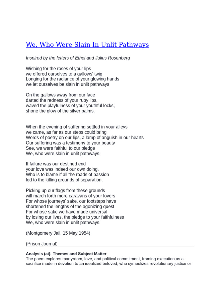 We, who were slain in unlit pathways | PDF | Poetry