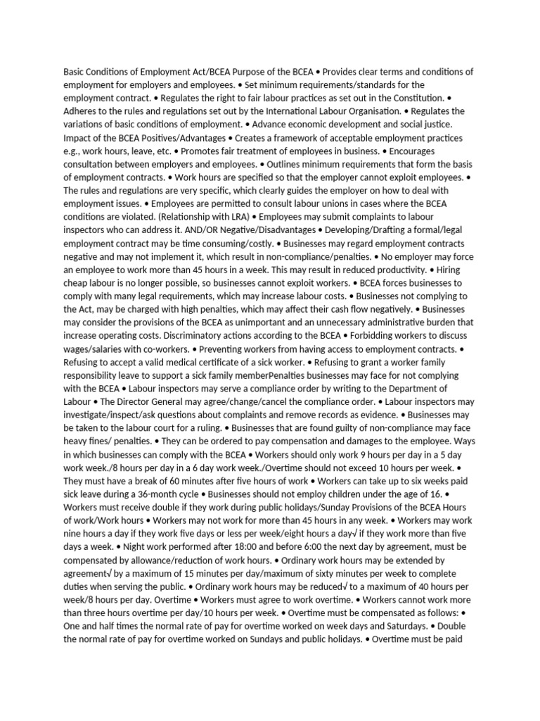 Understanding the Basic Conditions of Employment Act | PDF | Overtime ...