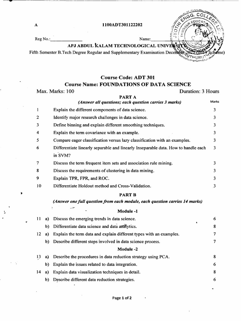 B.Tech Data Science Exam Questions | PDF | Cluster Analysis ...