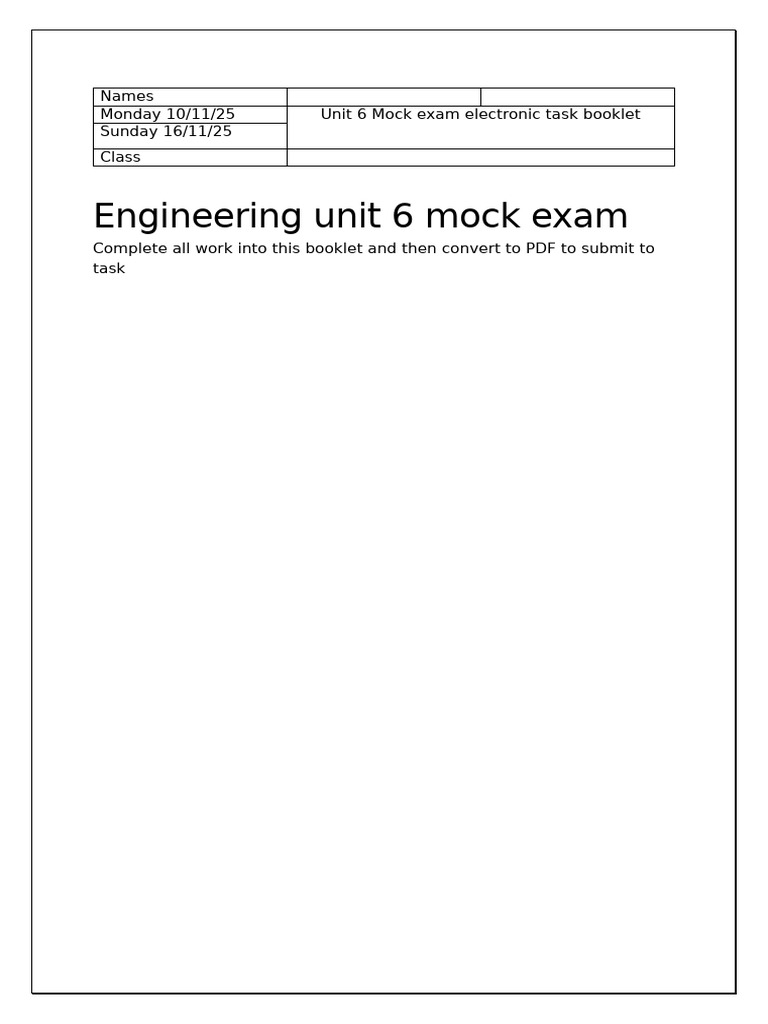 Engineering Unit 6 Mock Exam Guide | PDF | Computing | Software Engineering