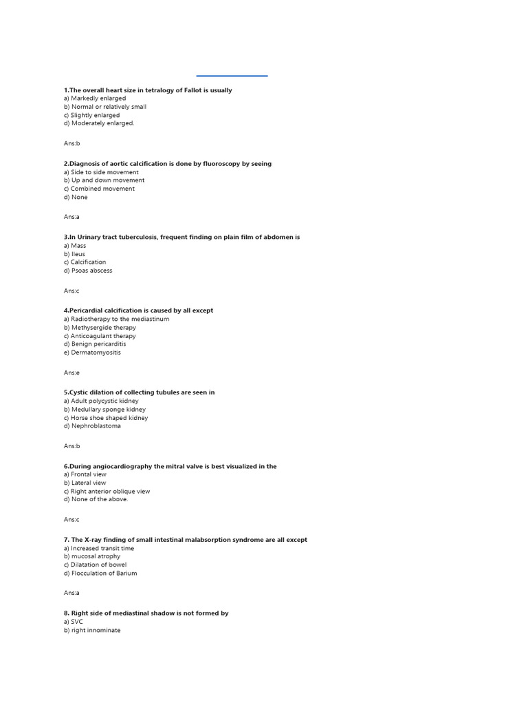 Key Medical Imaging Questions and Answers | PDF