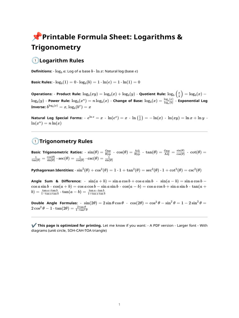 Log Trig Rules | PDF