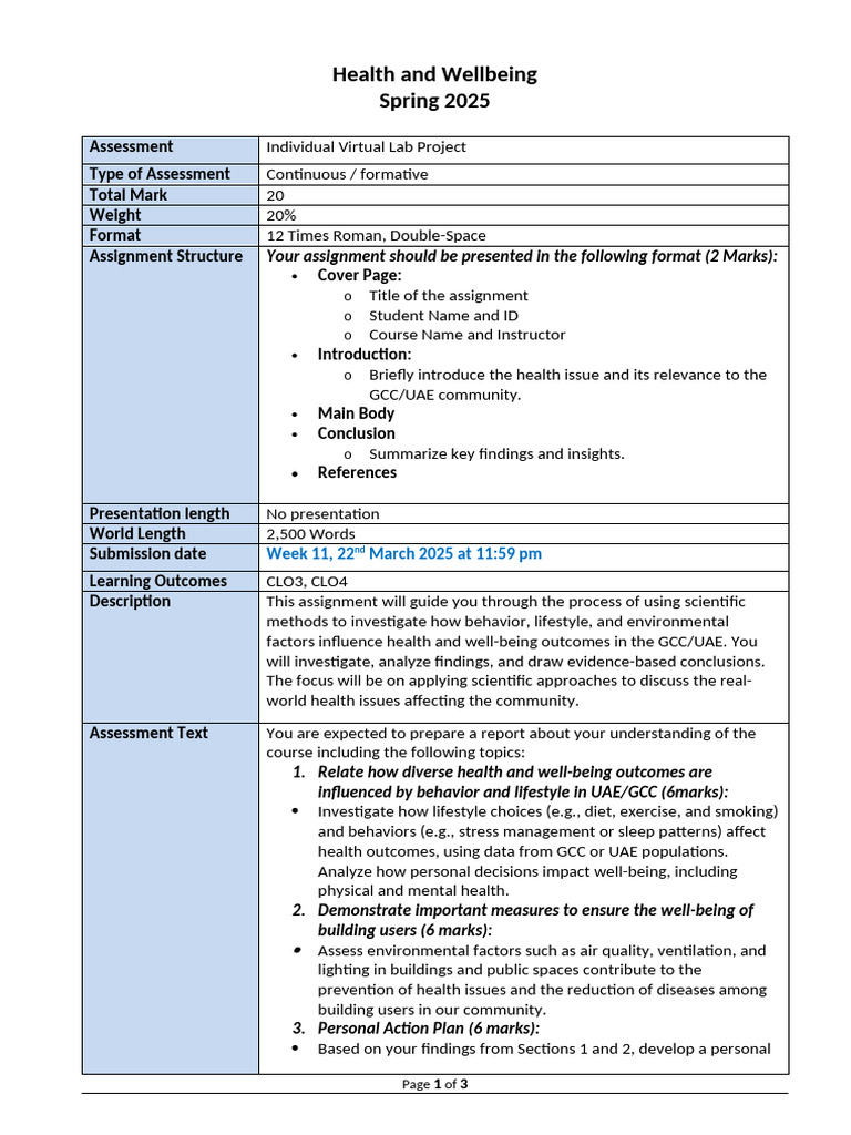 Health and Wellbeing Project Guide | PDF | Well Being | Citation