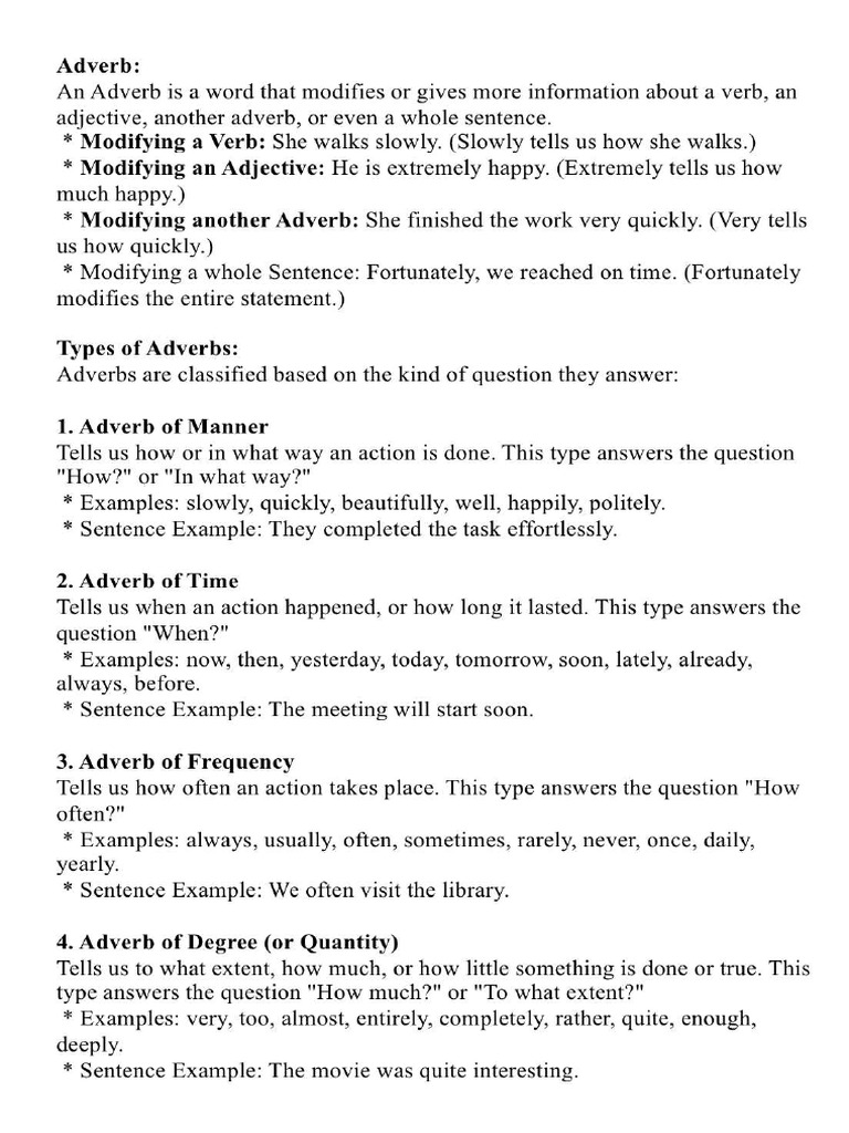 Unit 13 Adverbs | PDF