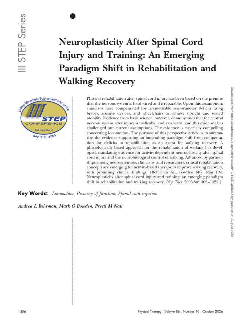 Neuroplasticity After Spinal Cord Injury and Training an 2z0gy0ha9a ...