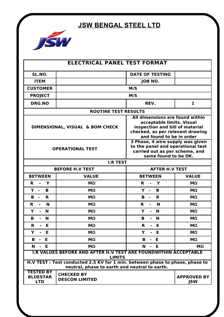 Electrical Panel Test Report Format | PDF | Home & Garden | Technology ...