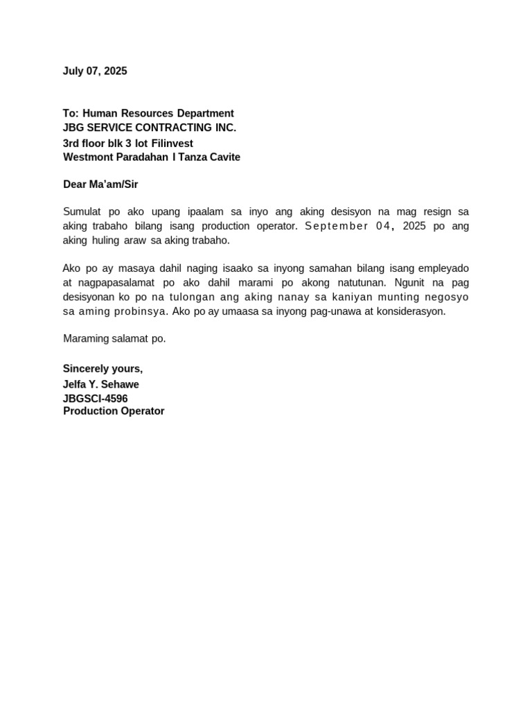 Resignation Letter.docx | PDF