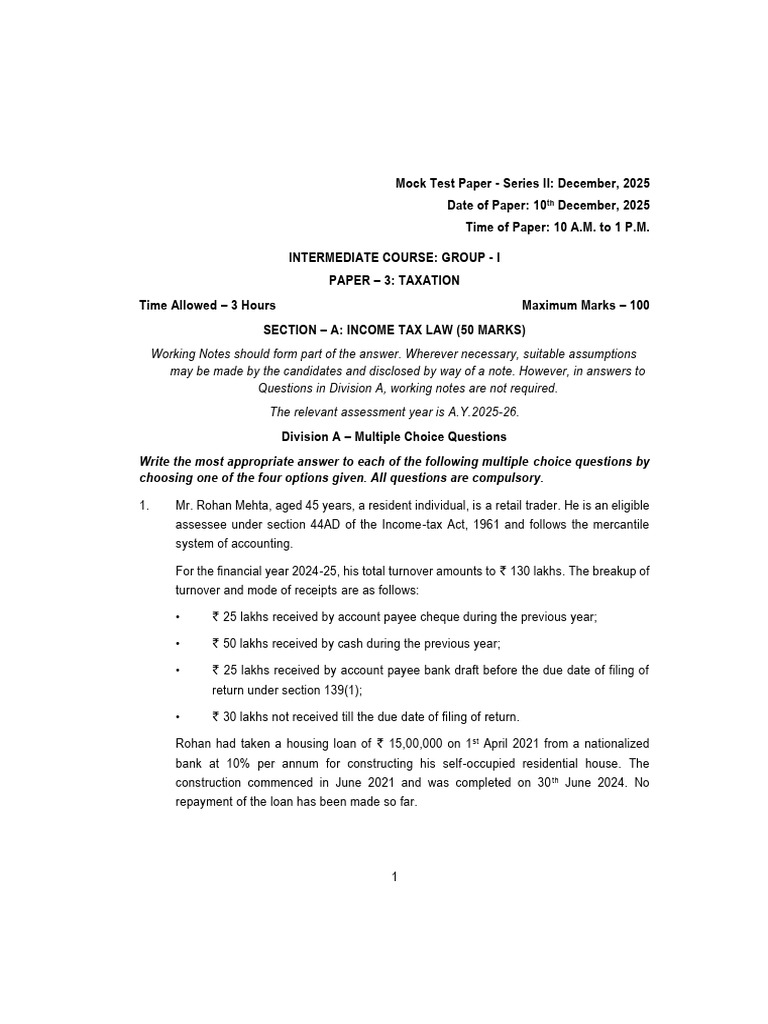 December 2025 Taxation Mock Test Paper | PDF | Value Added Tax | Income Tax