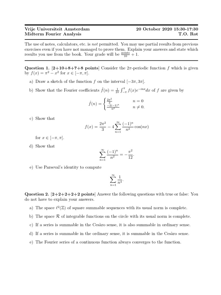 Midterm 2020 | PDF | Fourier Series | Mathematical Analysis