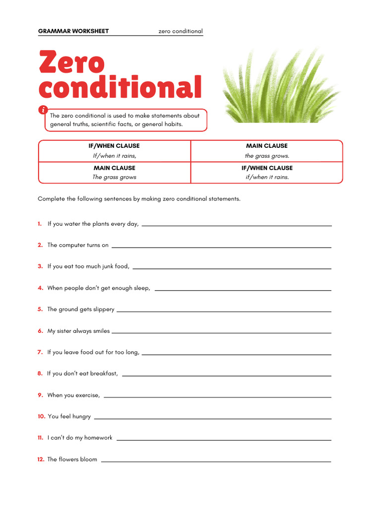 Zero Conditional Grammar Worksheet | PDF | Sentence (Linguistics) | Clause