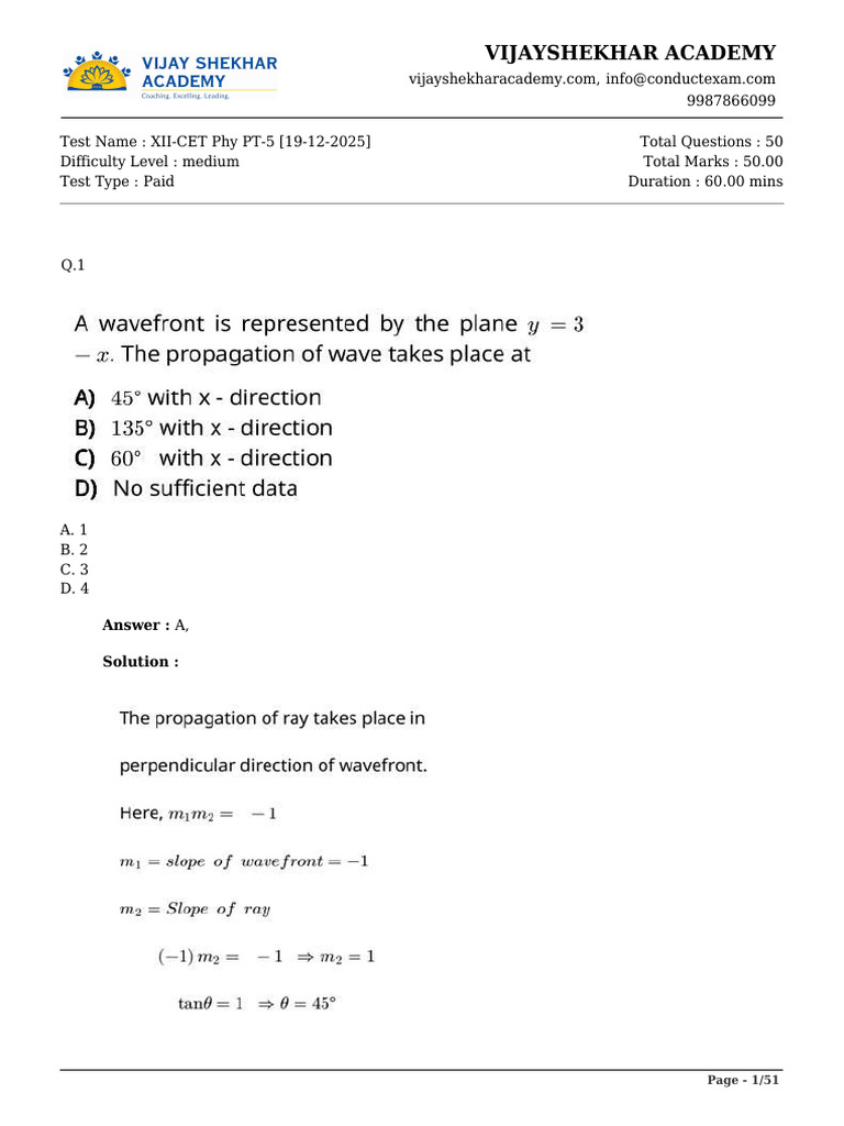 XII-CET Phy PT-5 [19-12-2025] | PDF