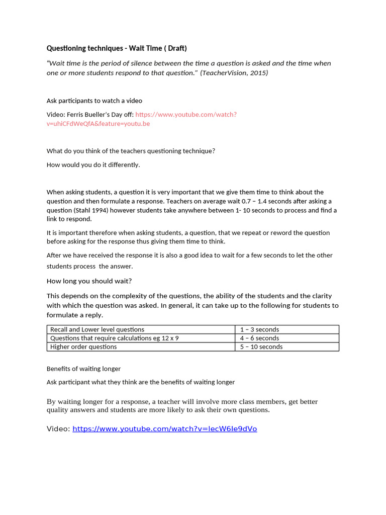 Effective Wait Time in Questioning Techniques | PDF