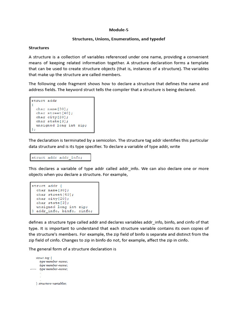 C Structures, Unions, and Enumerations Guide | PDF | Pointer (Computer Programming) | Data Type