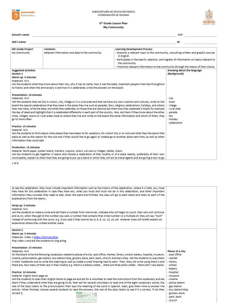 6th Grade Community Lesson Plan | PDF | English Language | Human ...