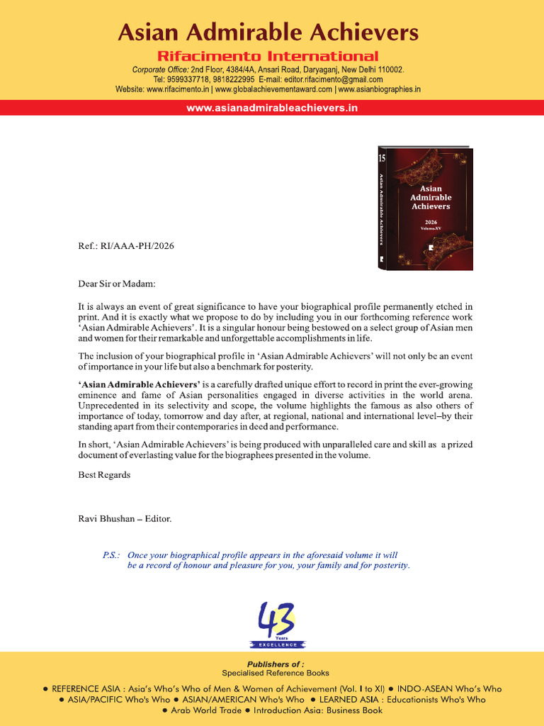 Asian Admirable Achievers-2026 | PDF