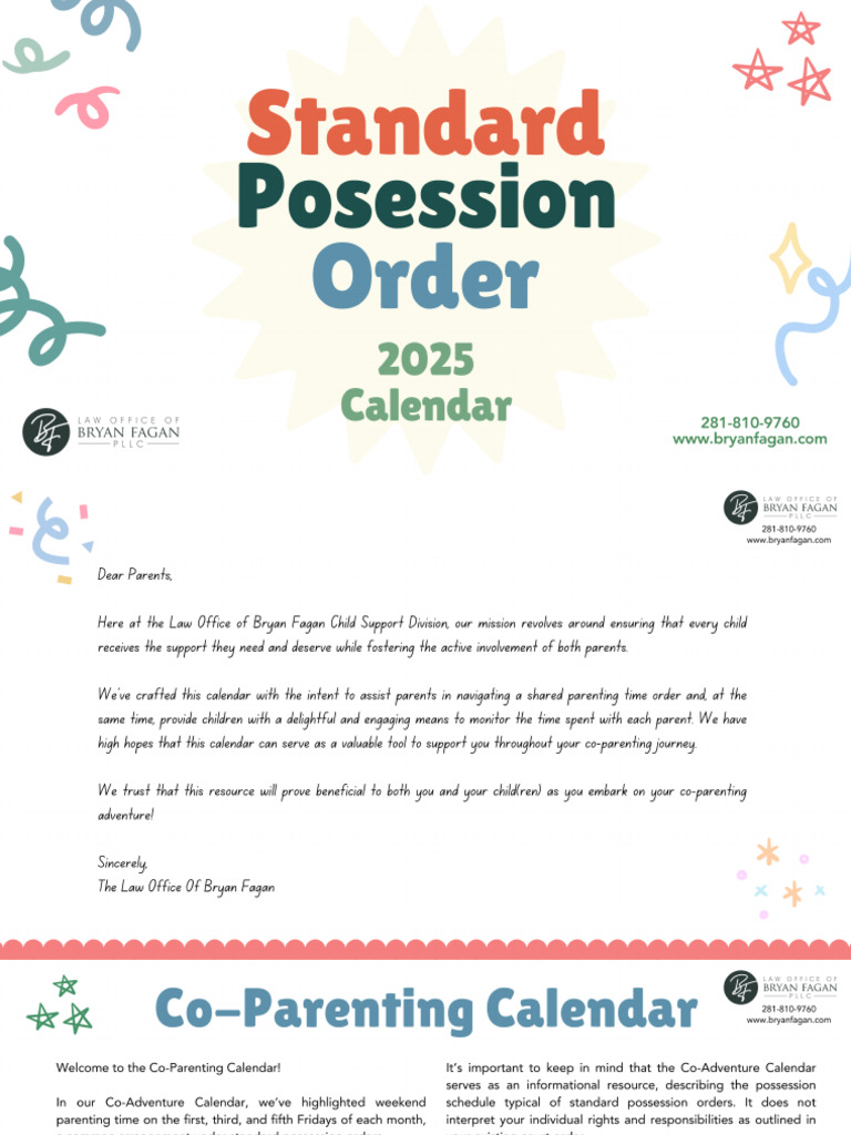 Standard Possession Order Calendar 2025 | PDF