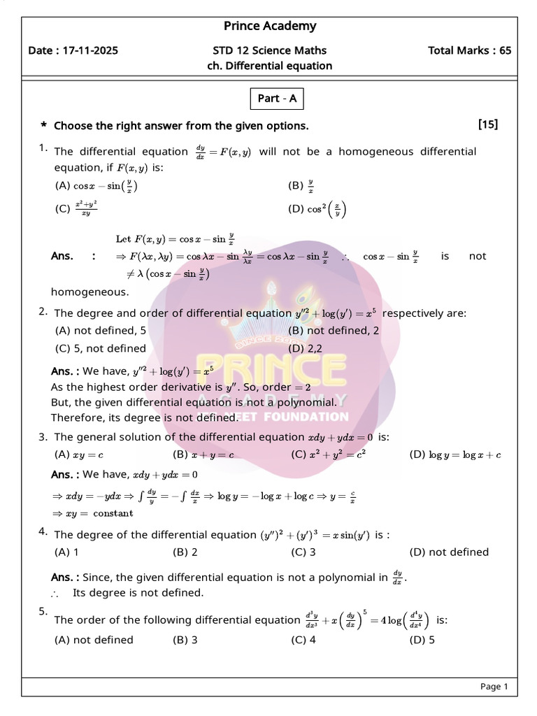 Differential Equations Exam Questions | PDF | Equations | Polynomial