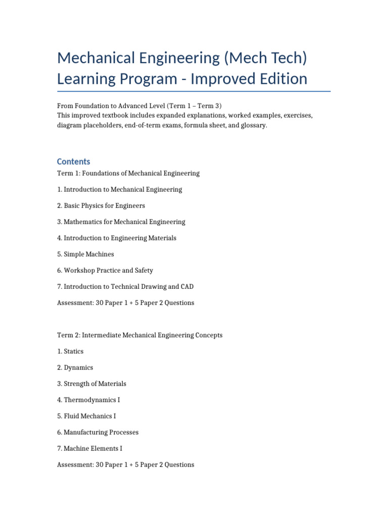 Improved Mechanical Engineering Textbook | PDF | Mechanical Engineering | Engineering