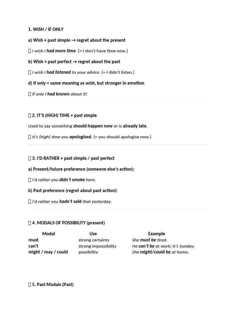 English Grammar: Regrets and Preferences | PDF | Linguistics | Syntax
