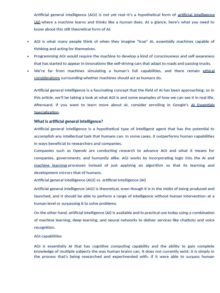 Artificial General Intelligence | PDF | Intelligence (AI) & Semantics | Artificial Intelligence
