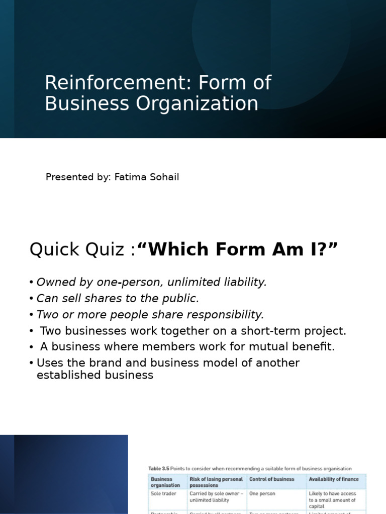 Reinforcement Form of Business Organization | PDF