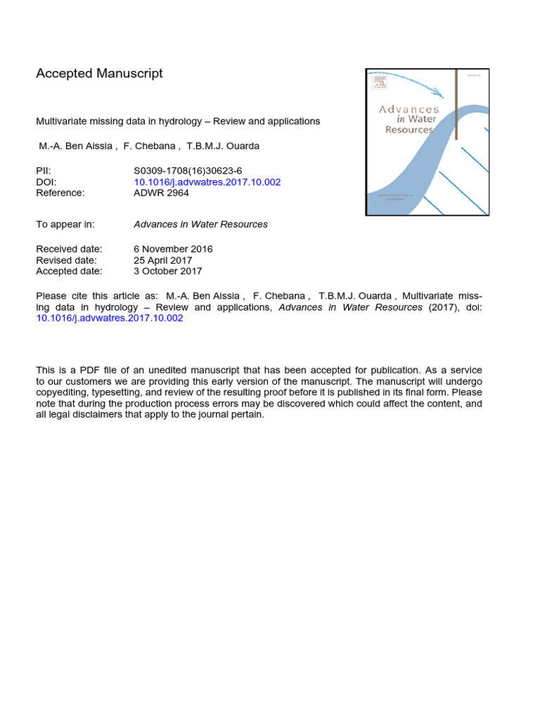 Multivariate Missing Data in Hydrology – Review and Applications | PDF | Resampling (Statistics ...