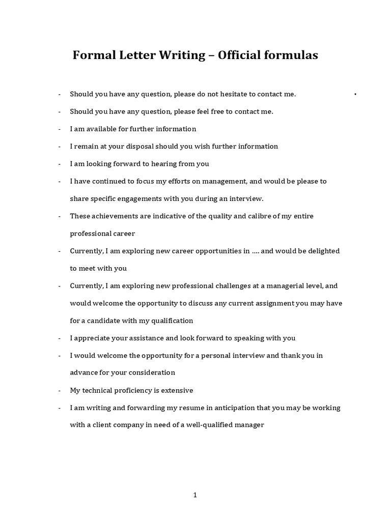 Formal Letter Writing – Official Formulas | PDF