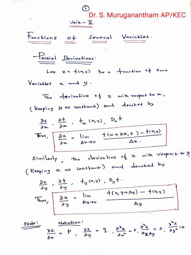 Unit II - Applied Calculus - Functions of Several Variables | PDF