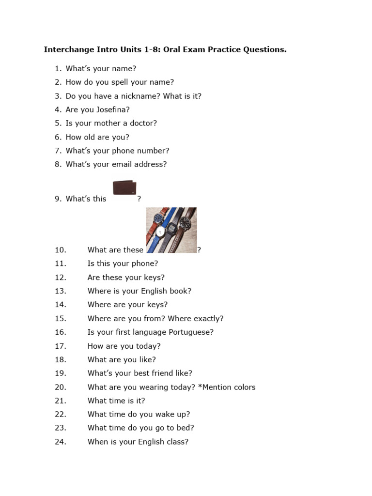 Oral Exam Practice Questions for English | PDF