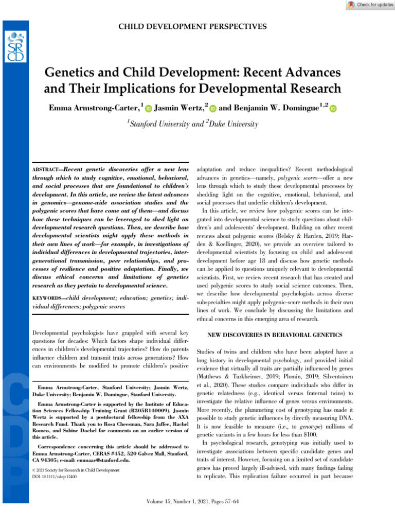 Genetics and Child Development | PDF | Genome Wide Association Study ...