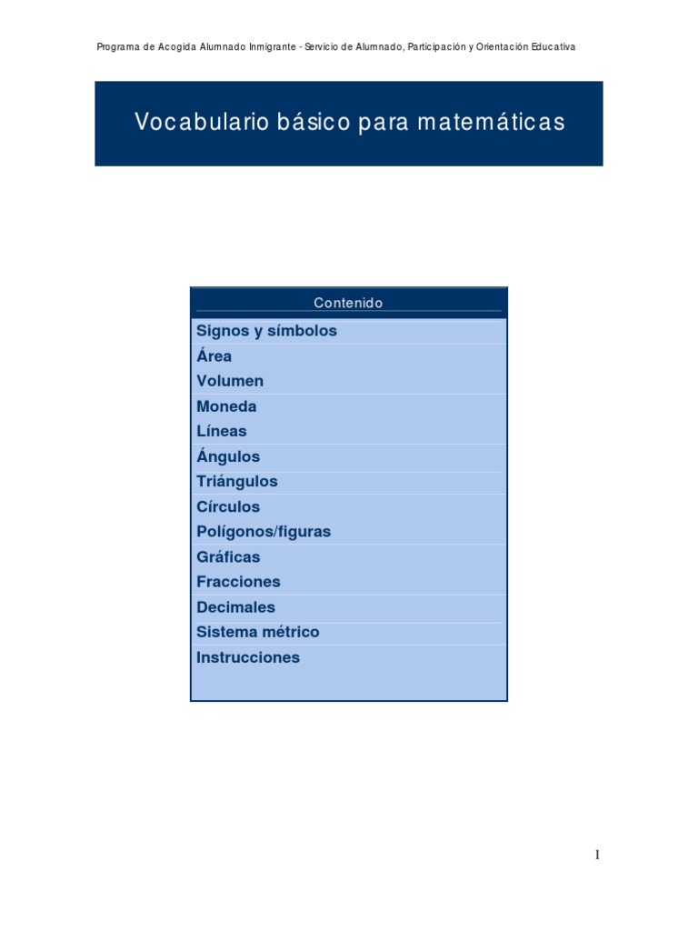 Vocabulario Básico de Matemáticas | PDF | Sustracción | Triángulo