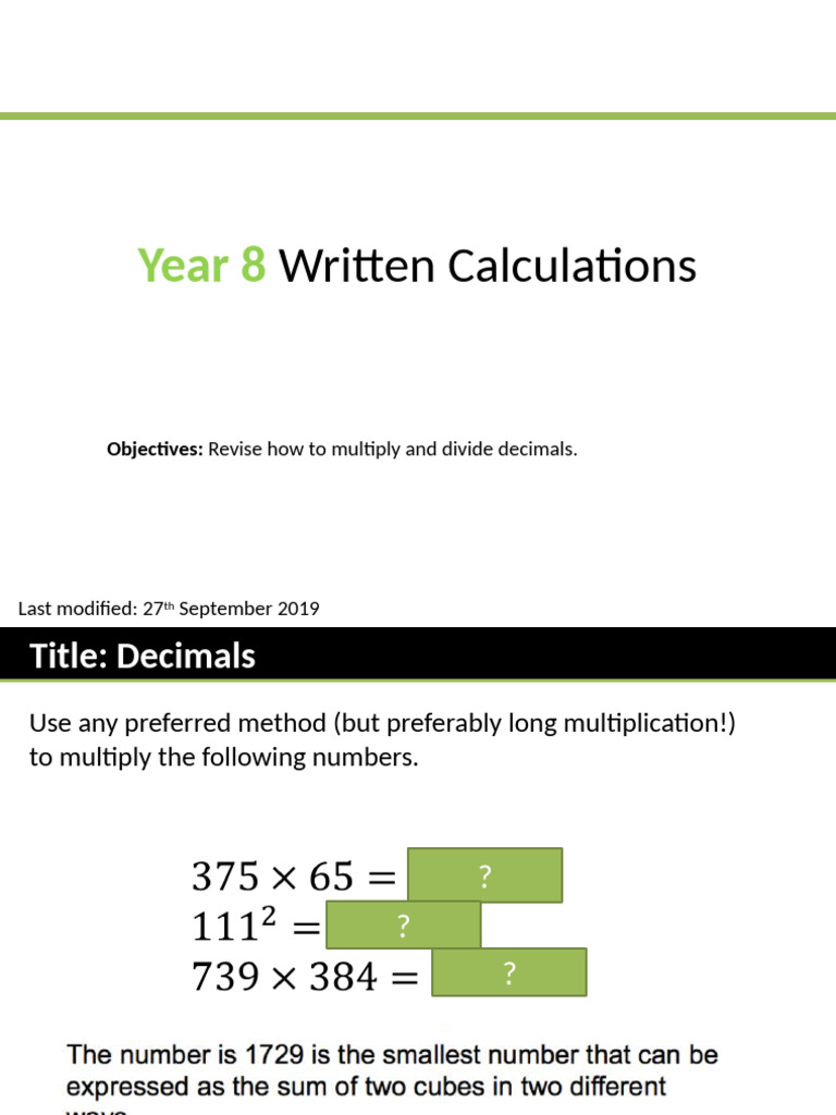 Mult and Div With Decimal Numbers | PDF